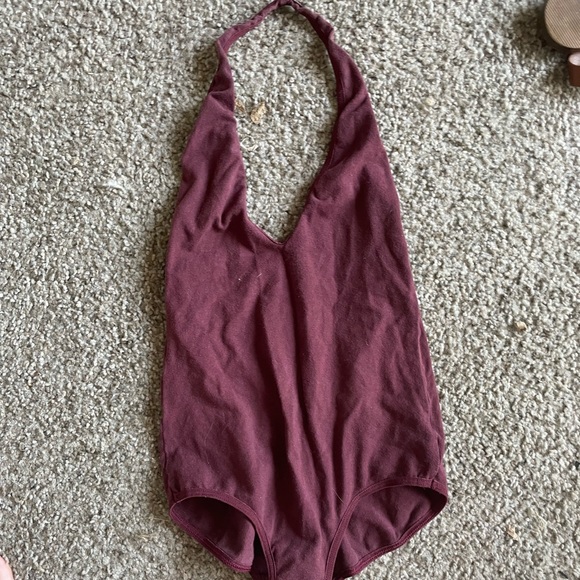 Tops | Dark Red Halter Body Suit With Scoop Back | Poshmark